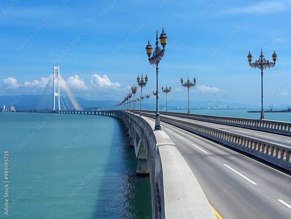 Penang Bridge in Malaysia, suspension bridge over sea, connecting ...