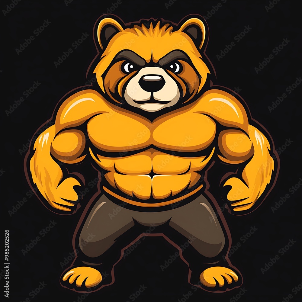 Cute cartoon red panda with big muscles. Illustration of a strong and ...