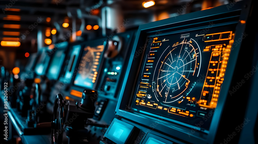 Ship's Bridge Control Panel with Radar Display - Realistic Image Stock ...