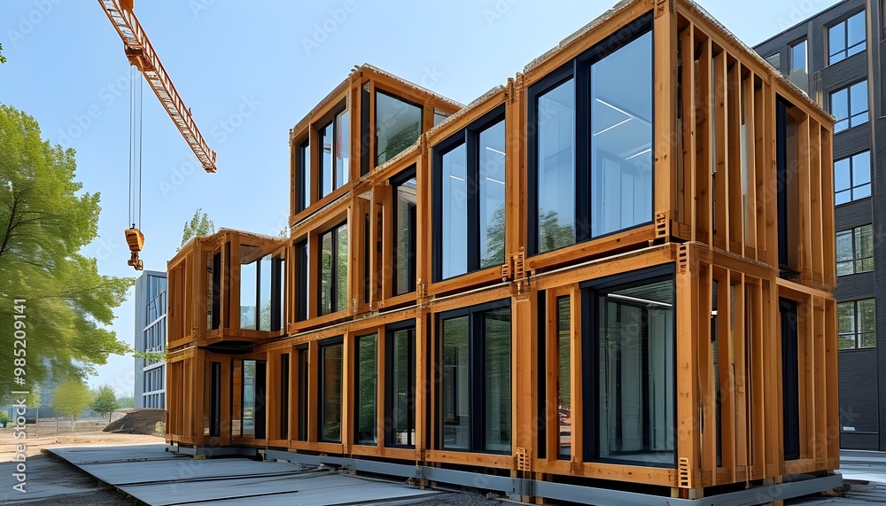 Modular Wood Construction in Berlin: Crane Lifts Wooden Module to Form ...