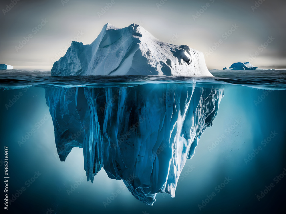 Iceberg con la mitad sumergida bajo el agua y la otra mitad se eleva ...