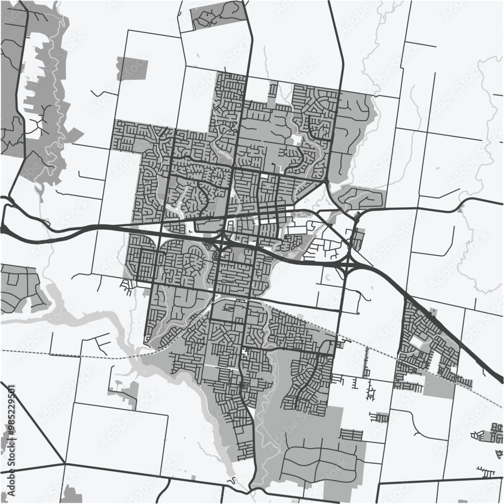 Map of Melton in Australia in grayscale. Contains layered vector with ...