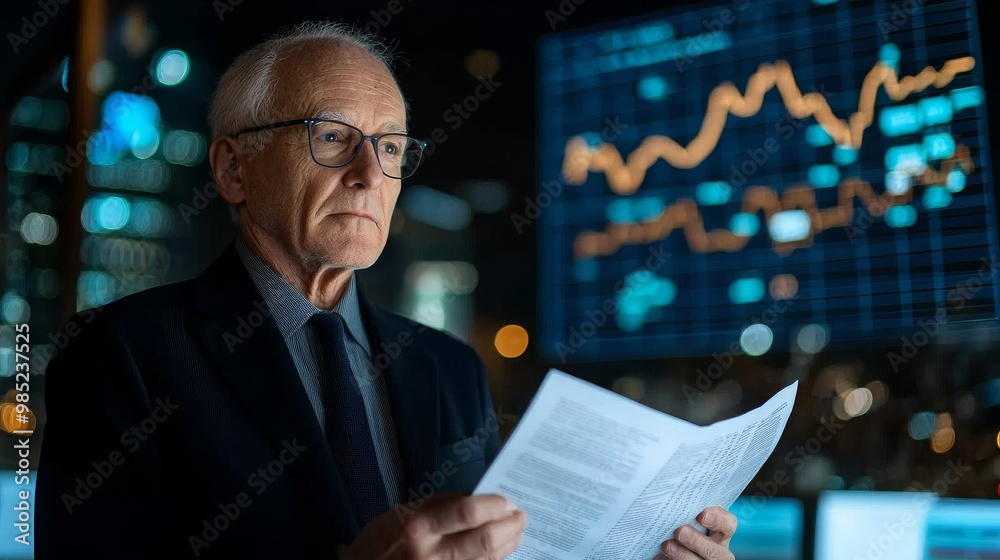 Strategic Analysis: A seasoned businessman scrutinizes financial ...
