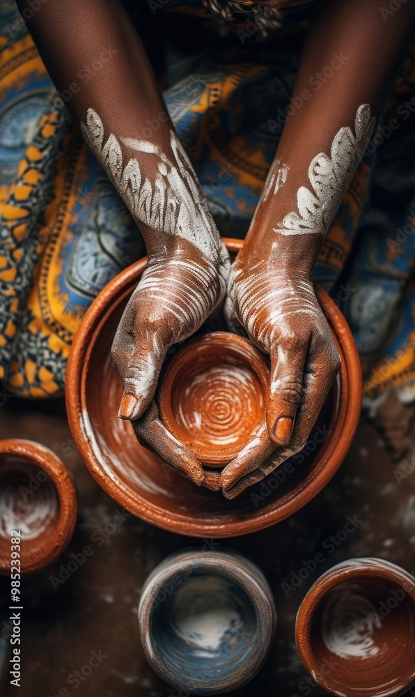 Intimate craft of potter hands molding clay, tactile process of shaping ...