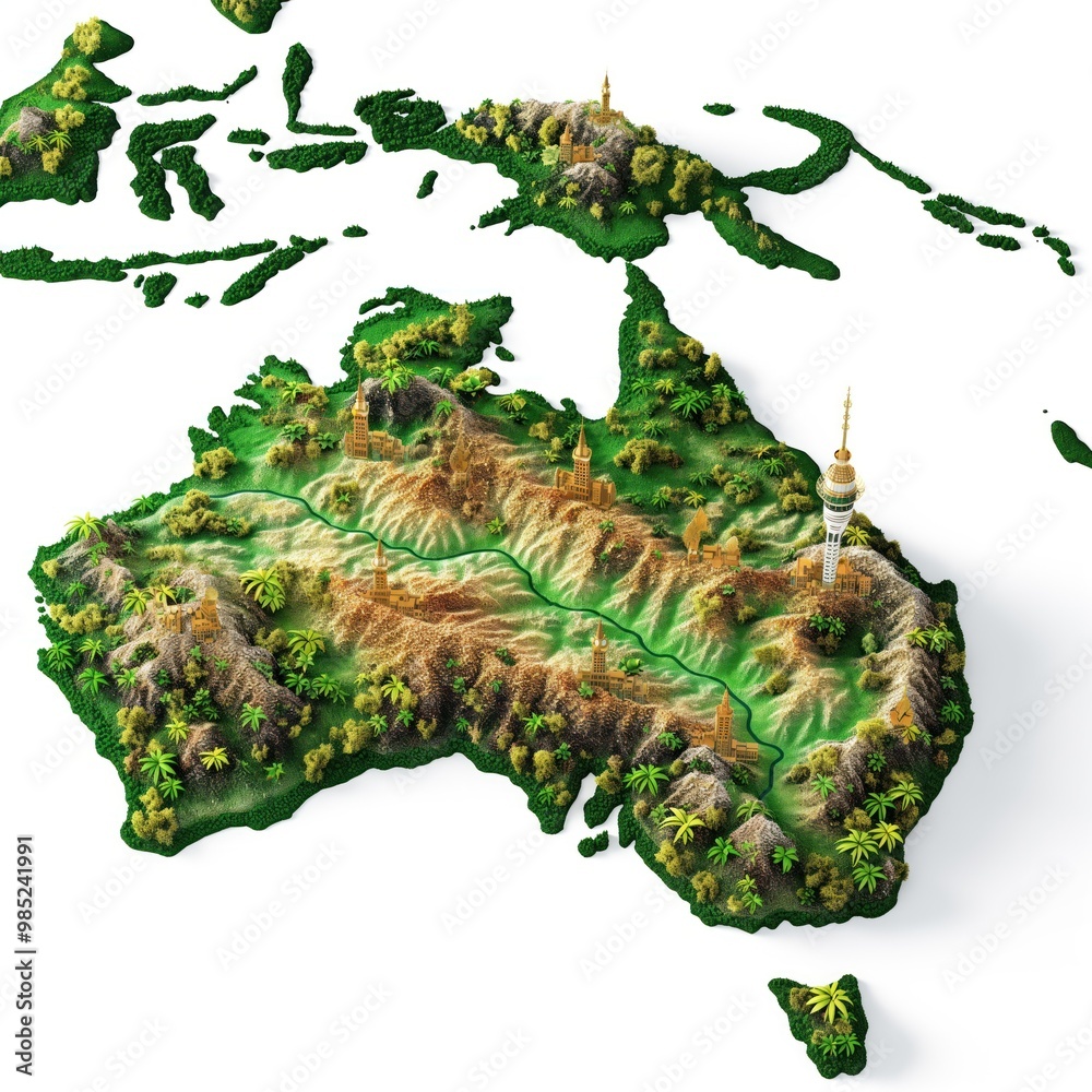 New Zealand map illustration with shaded relief, color height map on ...