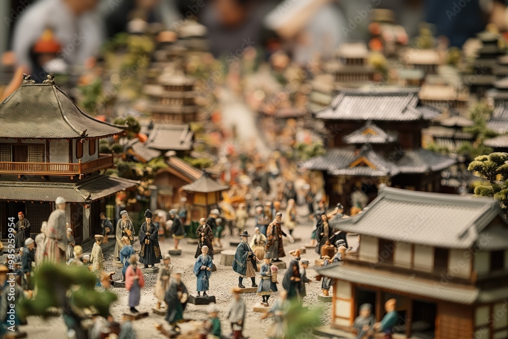 Miniature sculptures of Edo period cityscape at Tokyo museum. Small ...