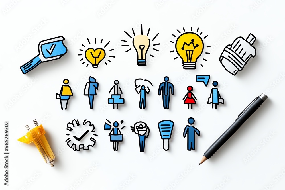 Minimalist business culture chart, with icons representing key values ...