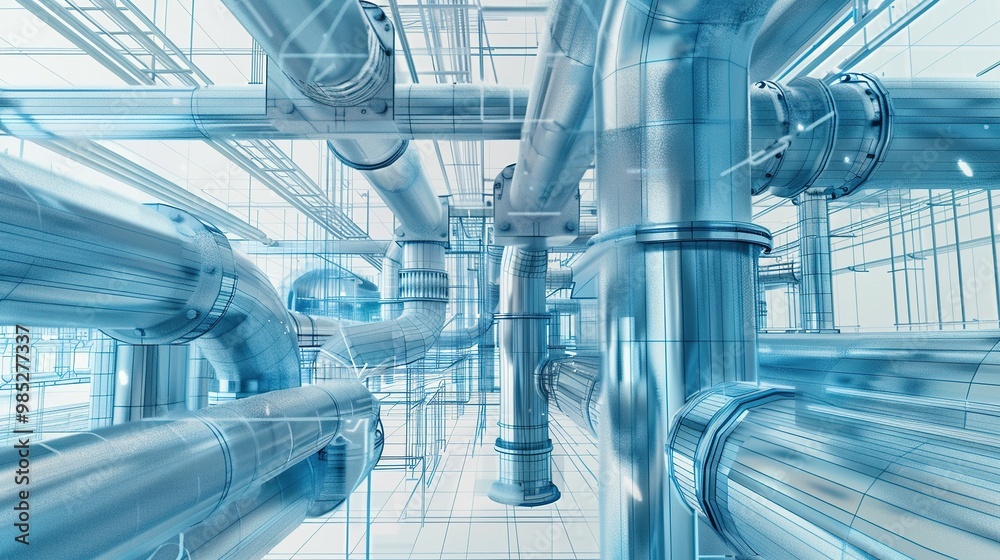 Illustrative Blueprint of an Architectural Ventilation System in 3D ...