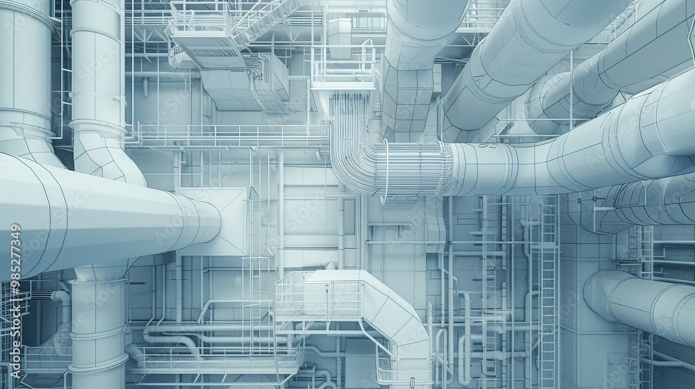 Illustrative Blueprint of an Architectural Ventilation System in 3D ...