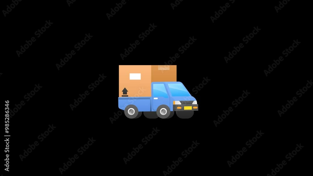 Simple animation of blue truck with package box. Simple and cheerful ...