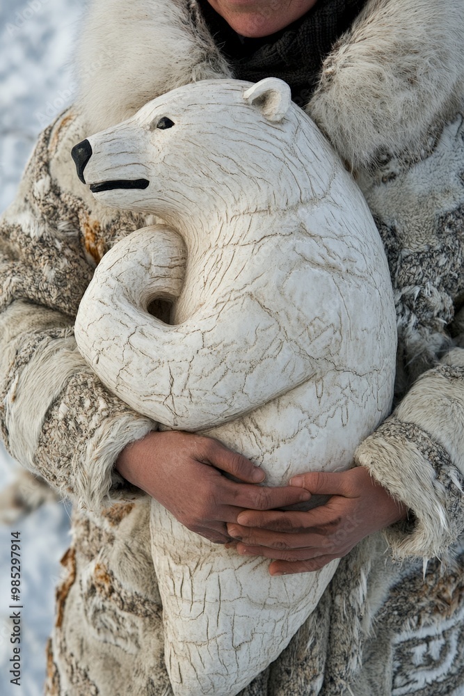 Close-Up Half body of a Canadian Inuit woman in traditional parkas ...
