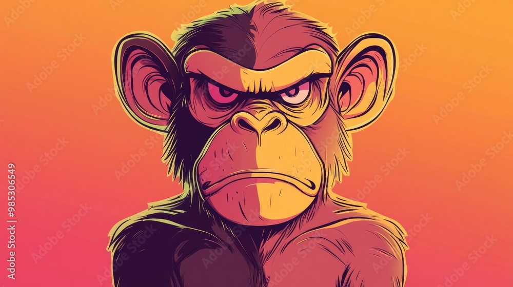 Line art illustration featuring a warm gradient drawing of an angry ...