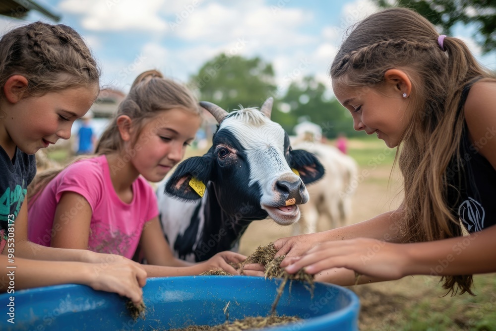 Students on a farm field trip, working together to feed animals and ...
