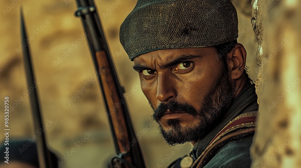 Portrait of an Ottoman soldier in traditional military attire ...