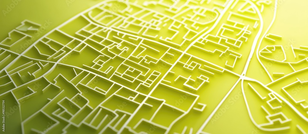 Map of streets created with white lines on a yellowish green gradient ...