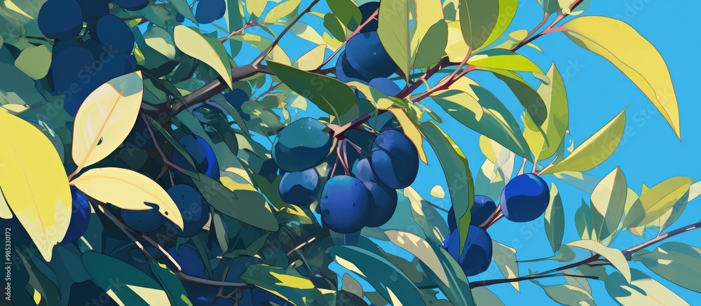 Artwork depicting Vaccinium myrtillus a type of shrub Stock ...