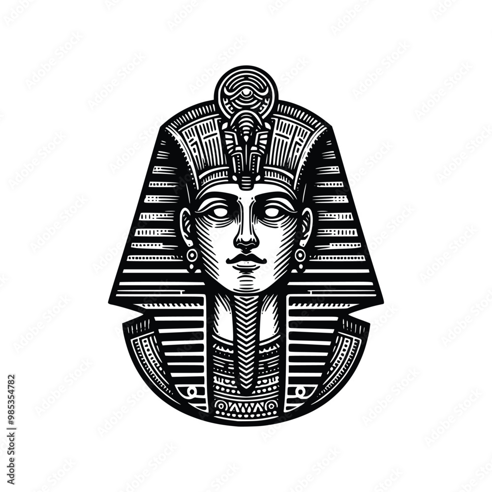Hand drawn illustration of Ancient Egyptian god Osiris, black and white ...