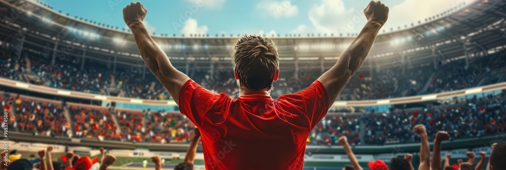 Vibrant stadium scene triumphant moment as man in red stands out ...