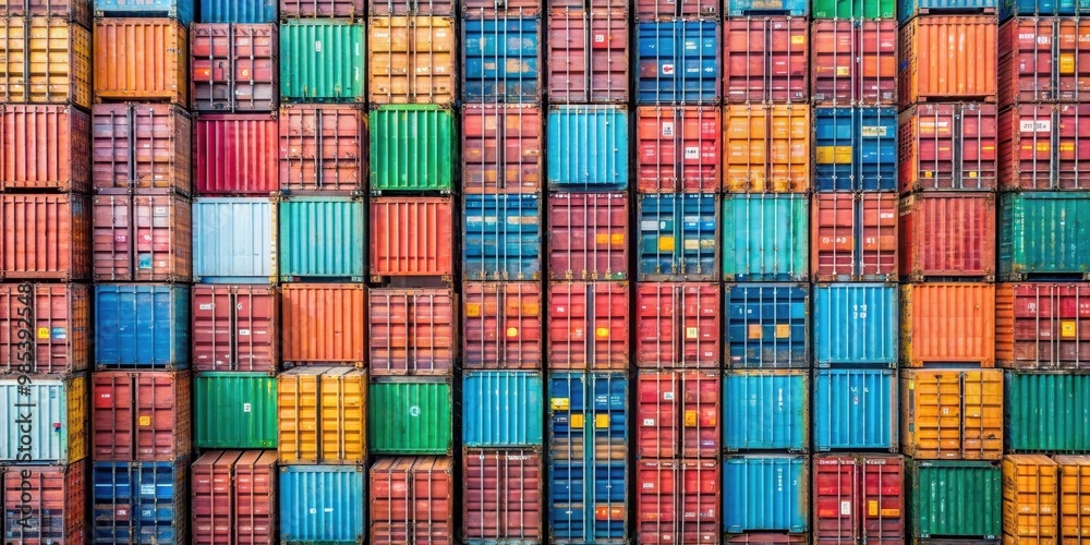 Neatly stacked containers forming intricate patterns on a cargo ship ...