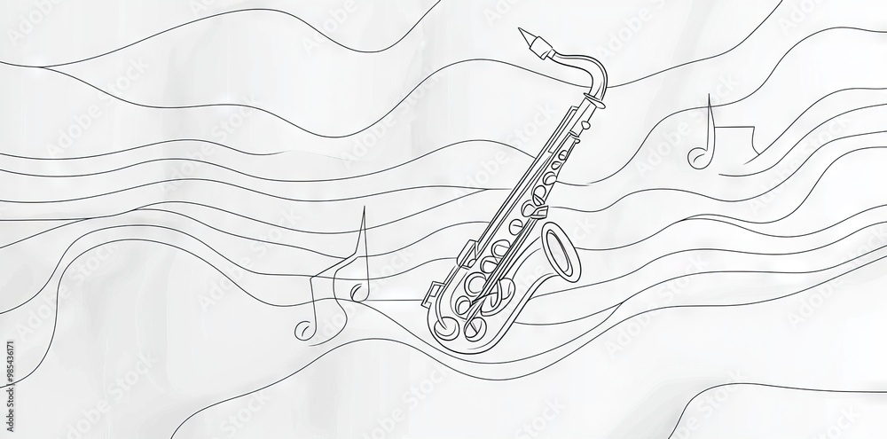 Music note design on trumpet. Simple continuous outline illustration of ...