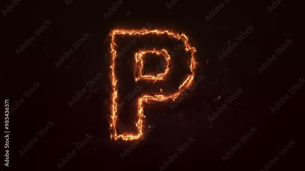 Fire letter P animation on black background, Fire letter. Burning ...