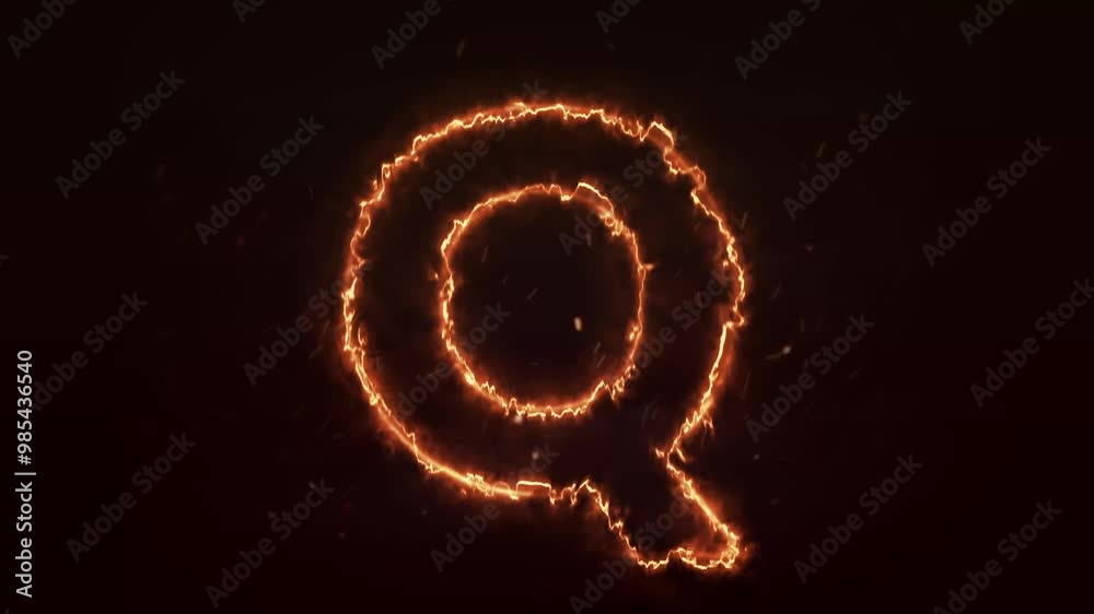 Fire letter Q animation on black background, Fire letter. Burning ...