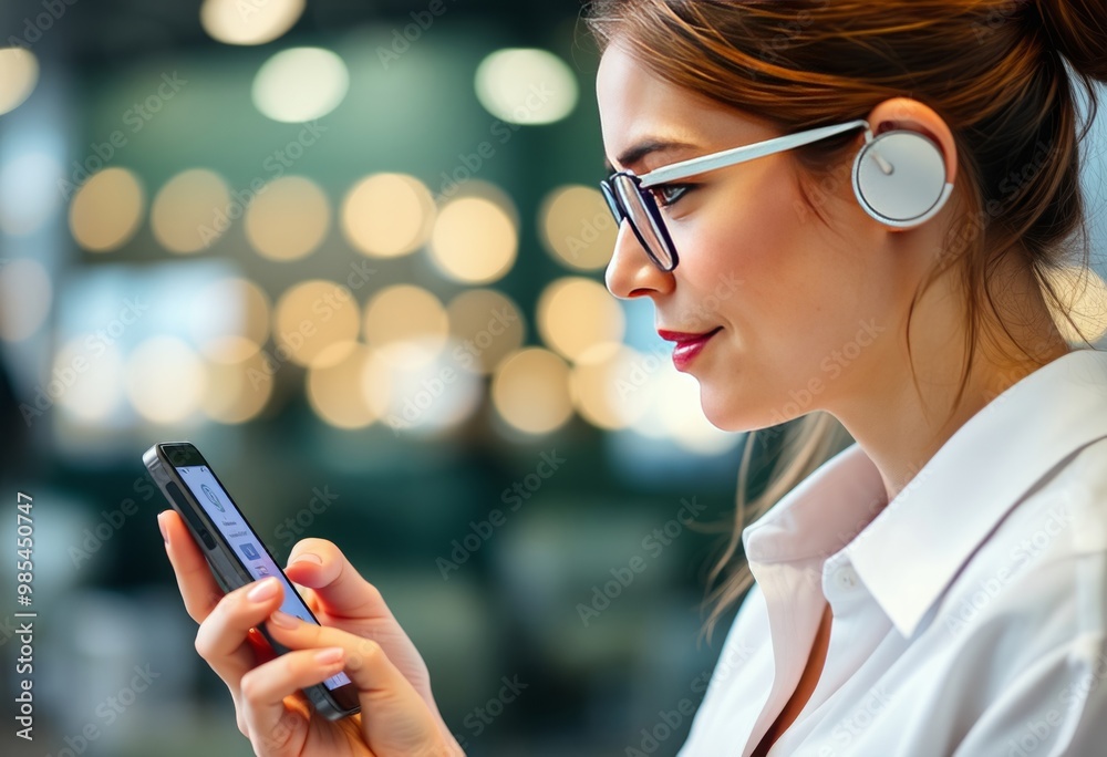 Conversation assistant AI in action woman interacting with a sma Stock ...