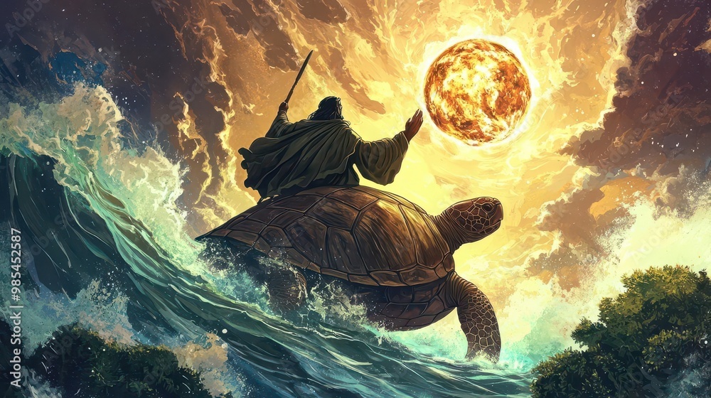 Vishnus Kurma avatar, giant turtle supporting Mount Mandara during the ...