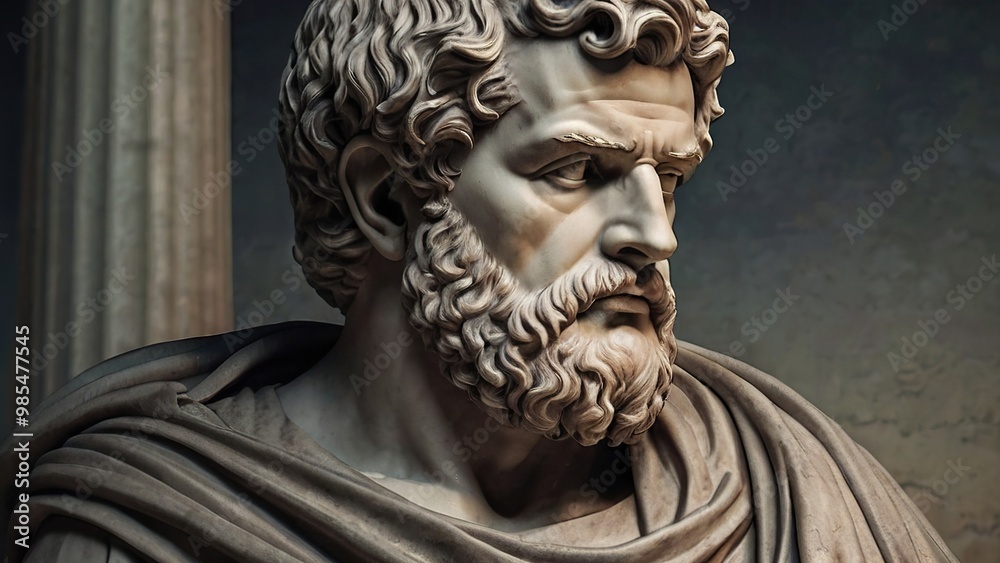 Ancient philosopher in stone, symbol of knowledge and reflection ...