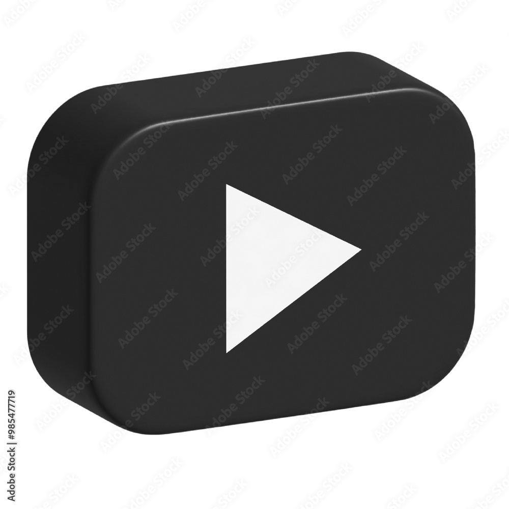 3d rendered black and white YouTube logo or play button isolated on a ...
