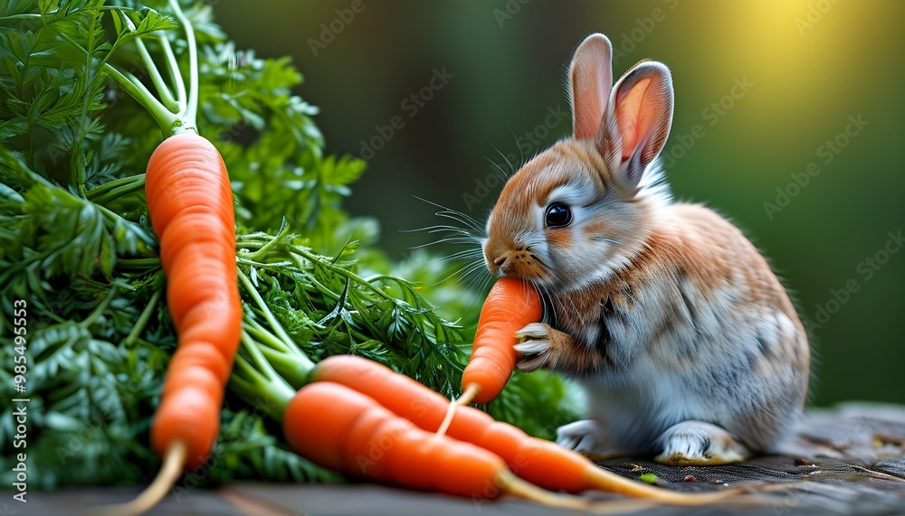 Rabbit feasting on a crisp carrot in a vibrant natural setting Stock ...