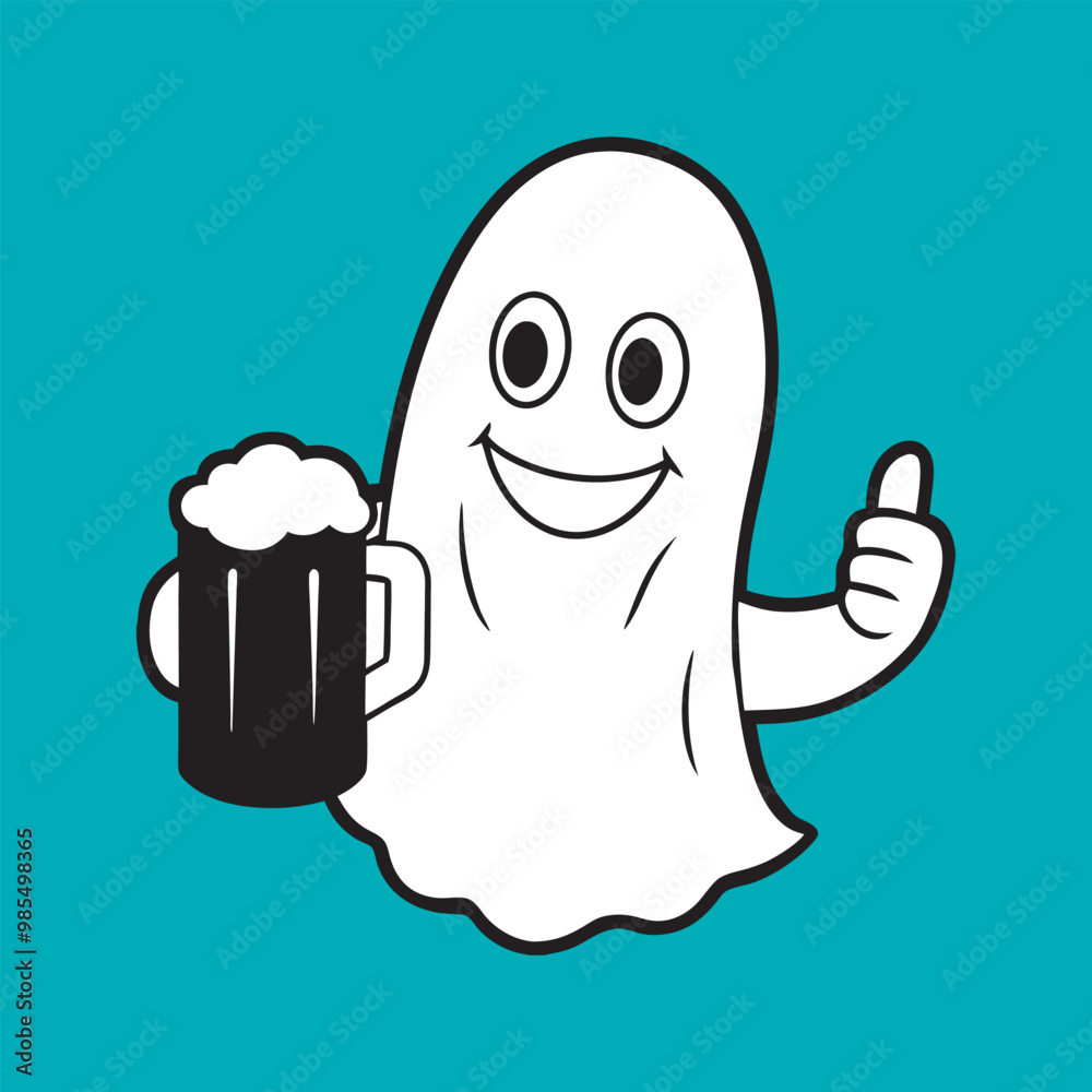 Happy Friendly Fun Ghost Cartoon Holding Beer Glass Vector Illustration ...