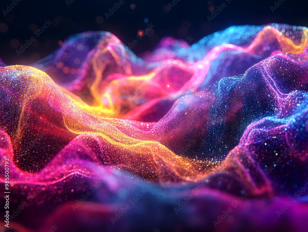 pulsating AI blob on a black background in super neon colors Stock ...