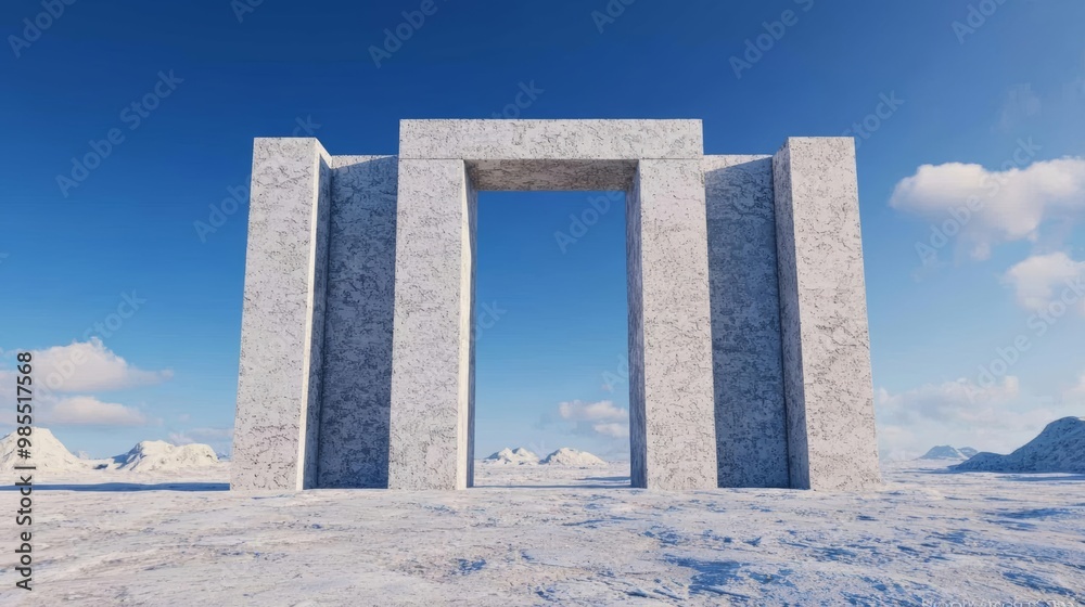 Monolithic stone temple with star-shaped symbols, standing as a gateway ...