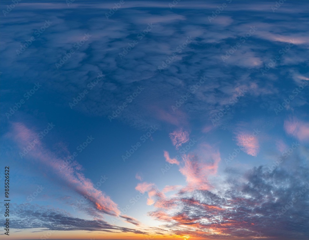 Dramatic sunset sky panorama with Cumulus clouds. Seamless hdr 360 pano ...