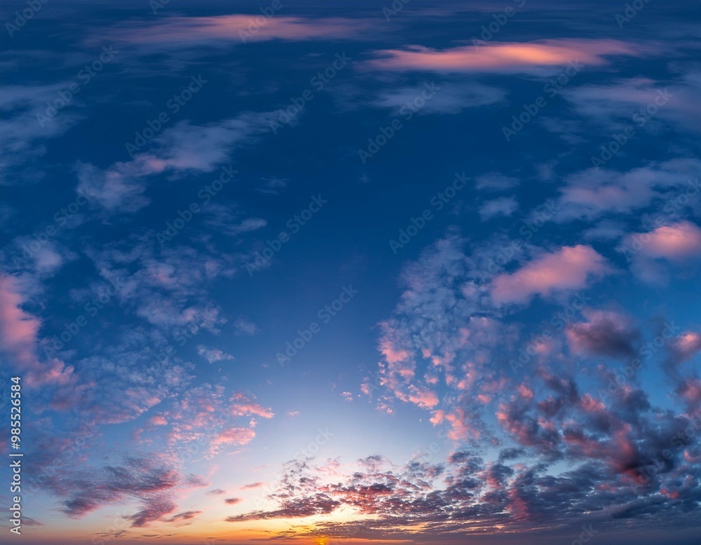 Dramatic sunset sky panorama with Cumulus clouds. Seamless hdr 360 pano ...