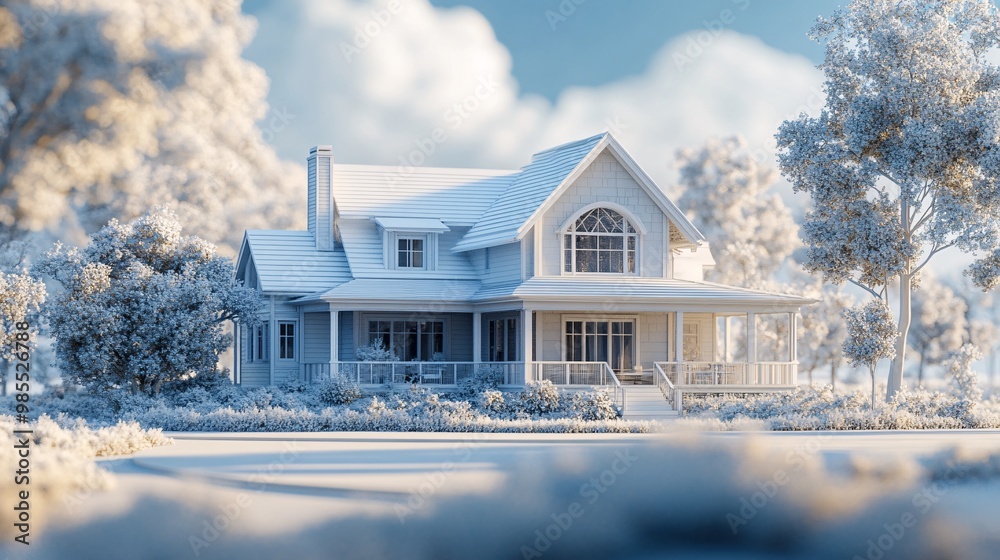 3D CAD rendering of a house design, with a focus on detailed mockup and ...