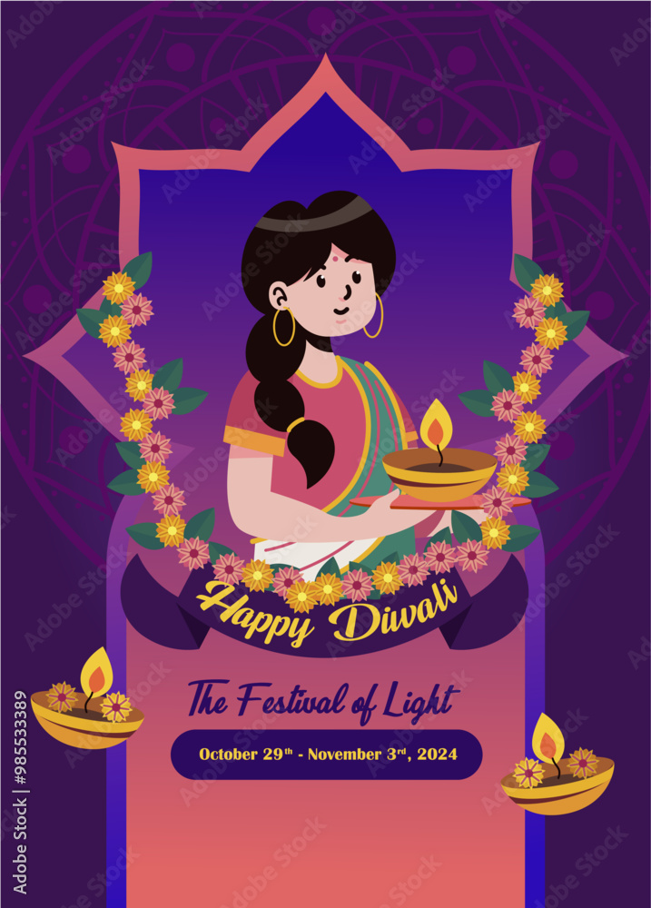 Happy Diwali Festival 2024 with Beautiful Indian Girl Brings Diya ...