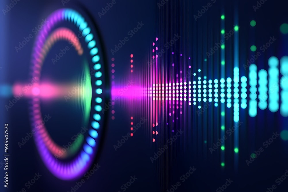 Vibrant audio waveform with colorful visuals representing sound and ...