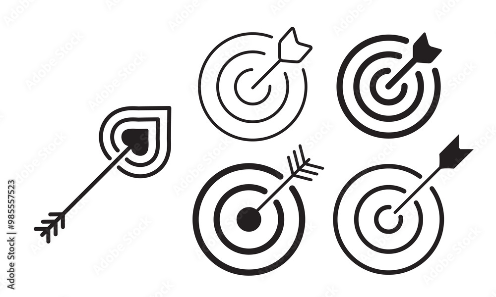 Target stroke and solid web icon set collection. Heart Arrow Outline ...
