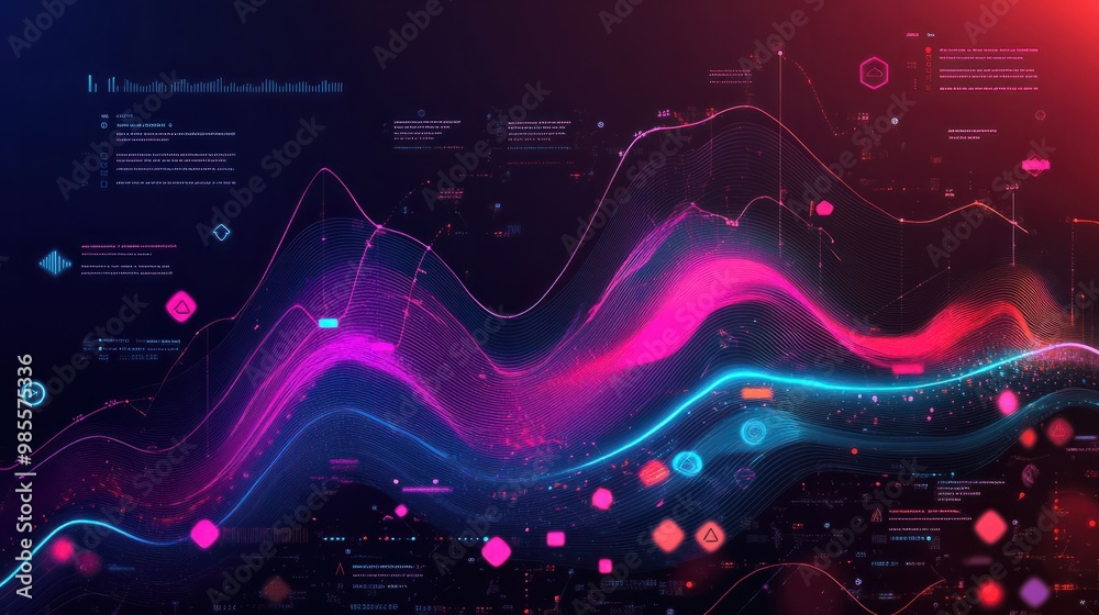 Big data analytics report. Infographic with graph and chart on abstract ...