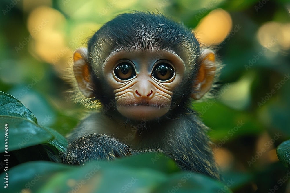 Playful Baby Monkey Clinging to Its Mother in a Vibrant Natural Setting ...