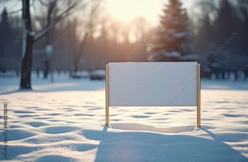 Blank yard sign in the snow. Yard sign mockup in the winter park Stock ...