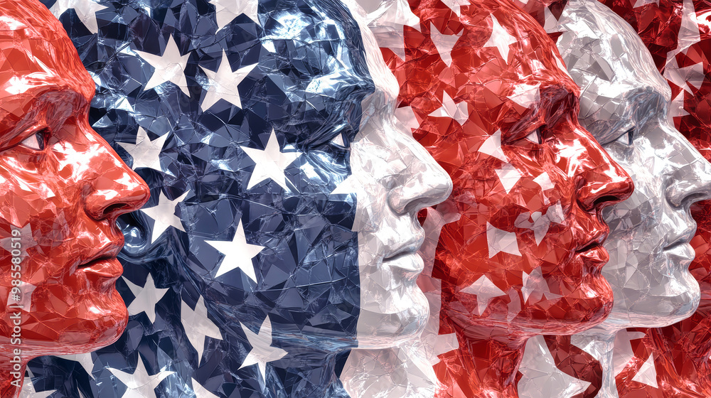 The artwork showcases a vibrant assembly of human heads blending into ...