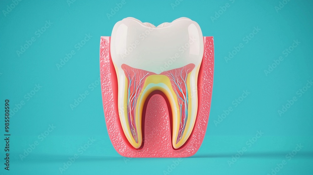 A detailed illustration of a tooth anatomy showing different layers and ...