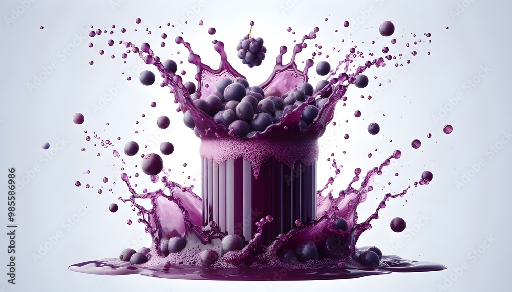 Grape acai purple Juice pouring and splash as crown water. Grape acai ...