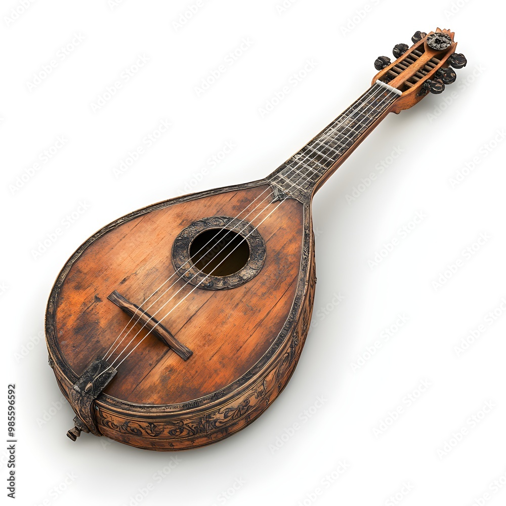 Ultra-realistic high-resolution shot of a classic wooden lute with ...