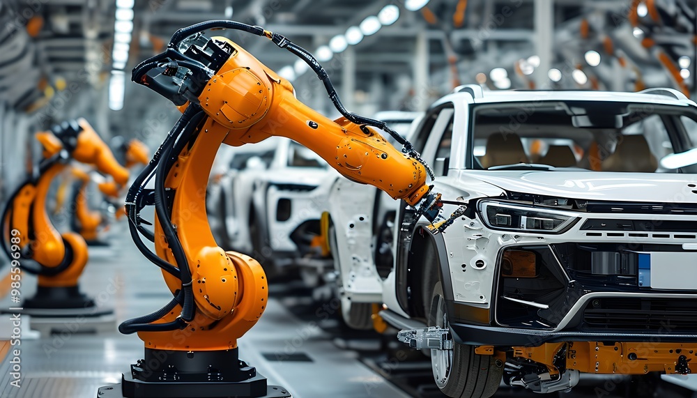 High-tech automotive parts production using robotic arm for precise ...