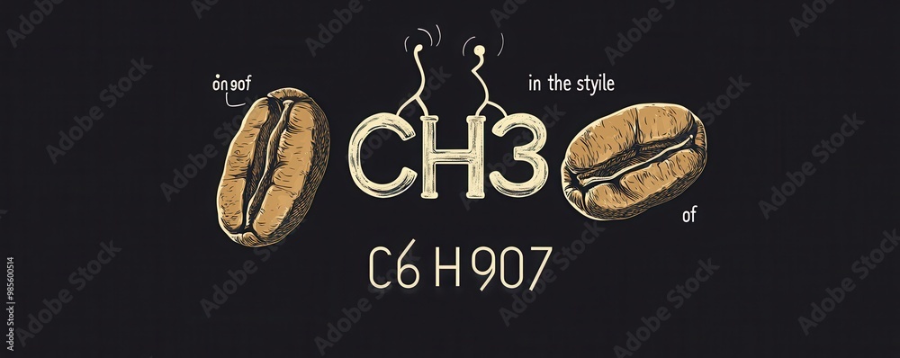 graphic of caffeine chemical structure featuring coffee beans and ...