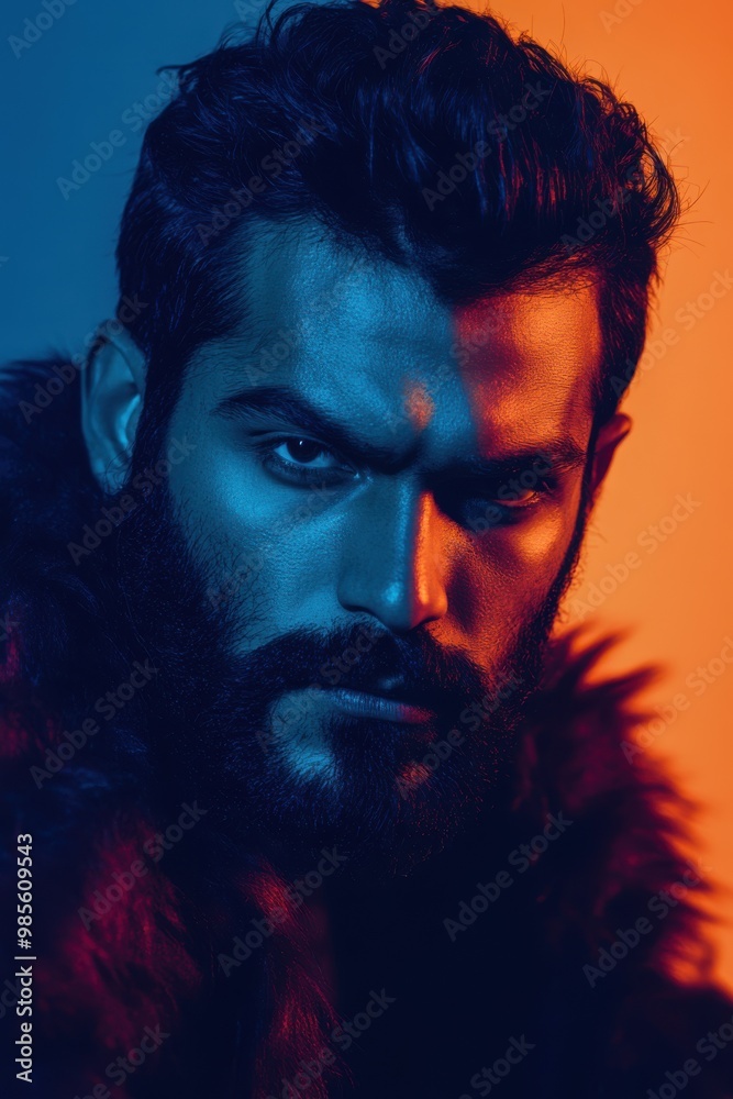 Portrait of an Indian man with a neatly trimmed beard, wearing a dark ...